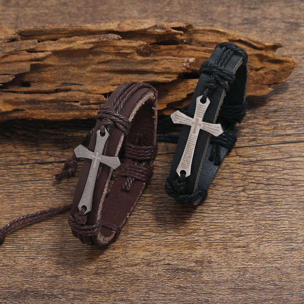 Rugged Faith Wrap Vintage Knot Cross Scripture Bracelet in Black ...